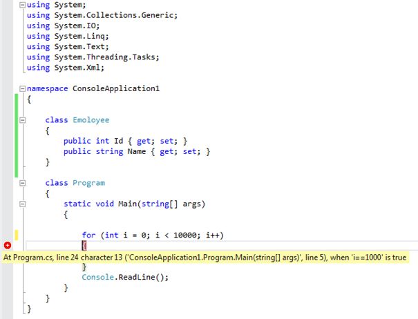 Setting Breakpoints in Visual Studio